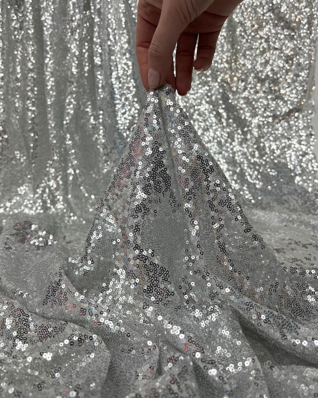 Silver Sequin Fabric by the Yard, Glitz Stretch Silver Sequins Fabric ...