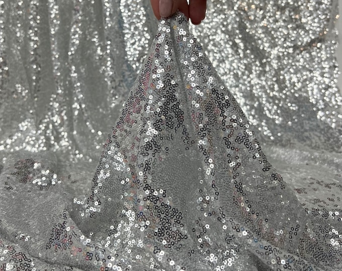 Silver Iridescent Sequins Fabric, Glitz Sequins Fabric for Dress, Full ...