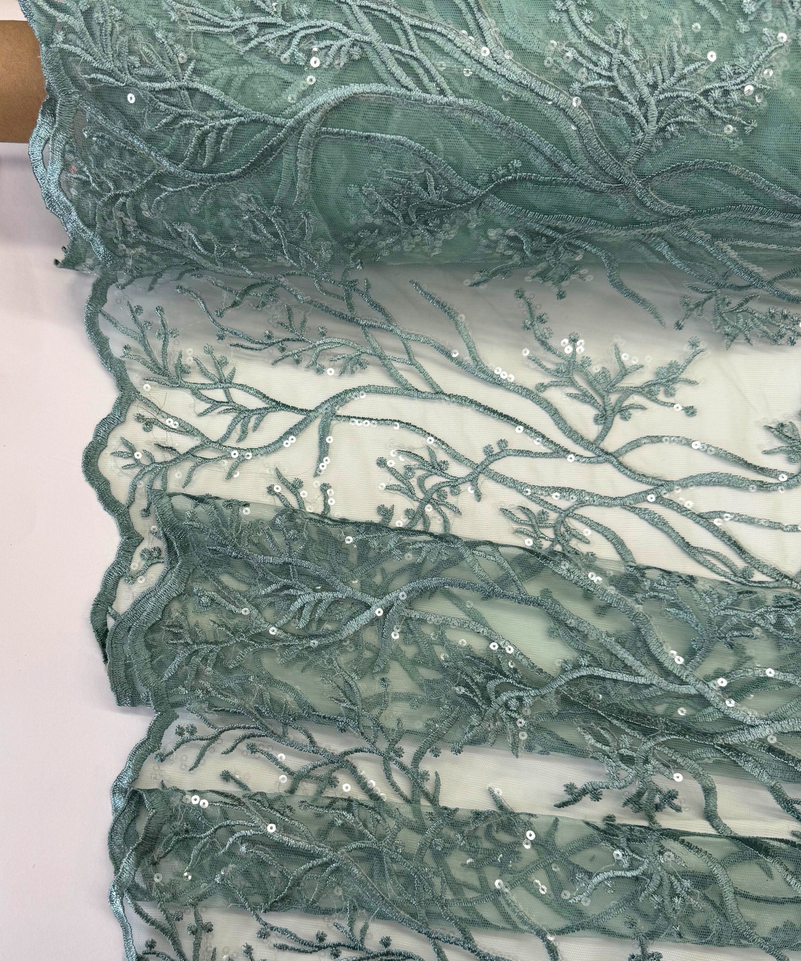 Mint Lace Fabric, Mint Embroidered Lace Fabric, Floral Embroidery With ...