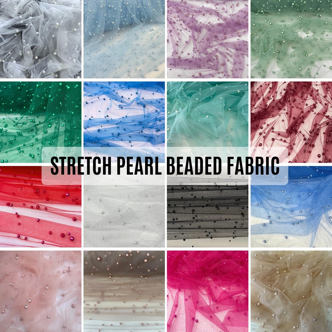 Pearl Tulle Fabric by the Yard, Soft Tulle Lace Fabric With Pearls for ...