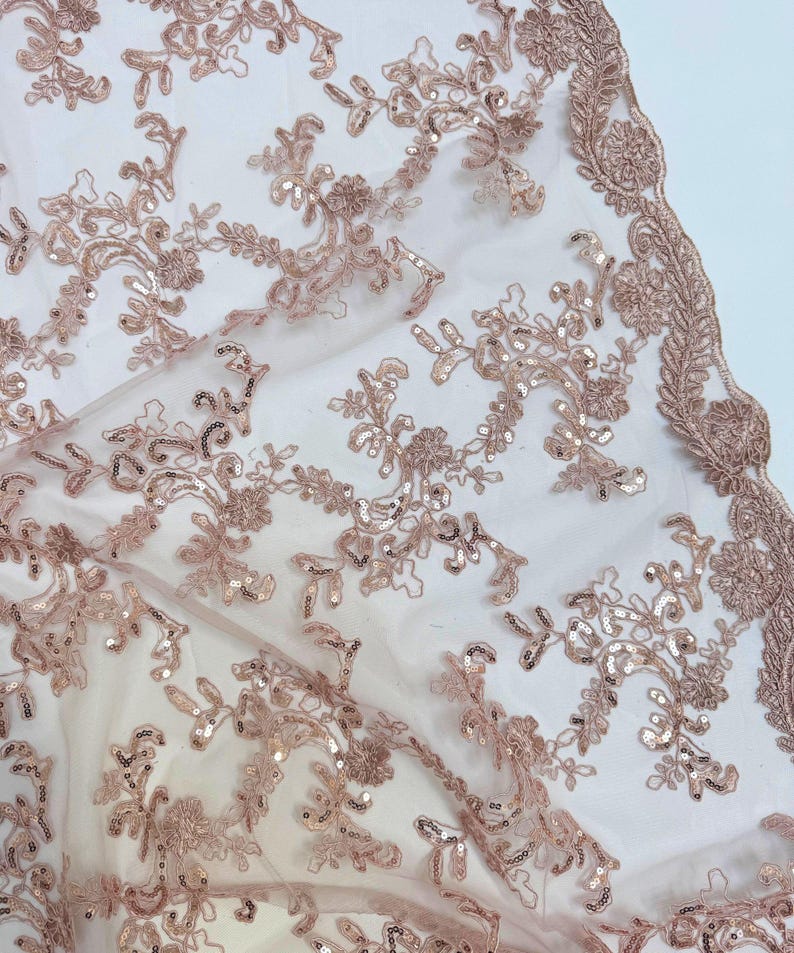 Dusty Rose Floral Lace by the Yard Embroidered Dusty Rose Lace Fabric ...