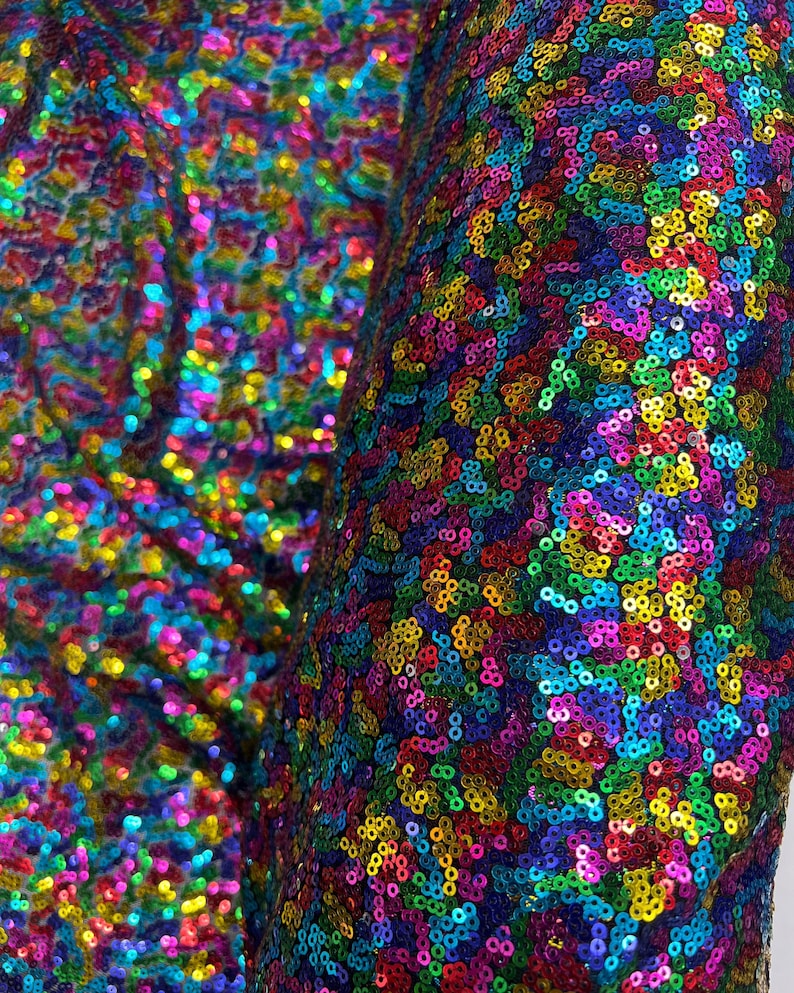 Rainbow Sequin Fabric by the Yard, Glitz Stretch Multicolor Sequins ...