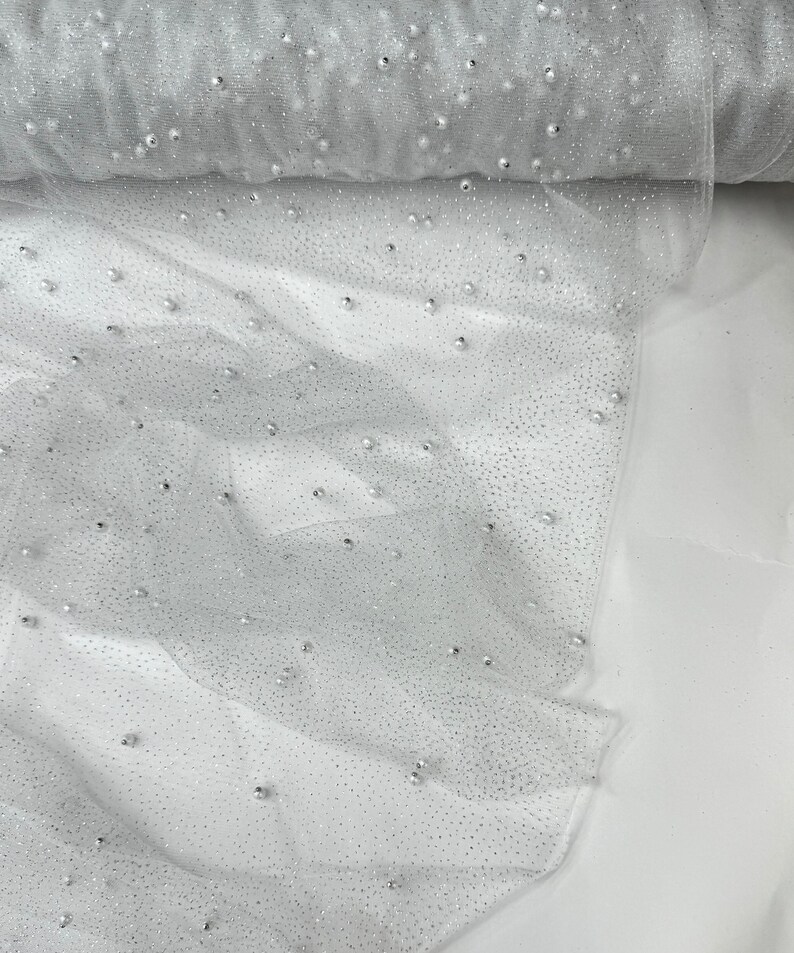 Off White Glitter Pearl Tulle Fabric, Silver Glitter Tulle Lace Fabric ...