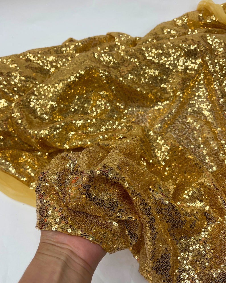 Gold Sequin Fabric by the Yard, Glitz Stretch Gold Sequins Fabric ...
