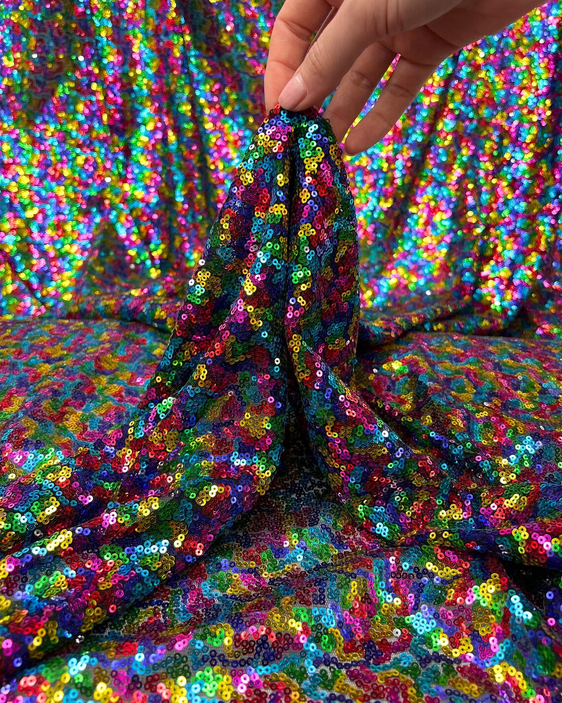 Rainbow Sequin Fabric by the Yard, Glitz Stretch Multicolor Sequins ...