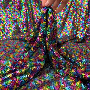 Rainbow Sequin Fabric by the Yard, Glitz Stretch Multicolor Sequins ...