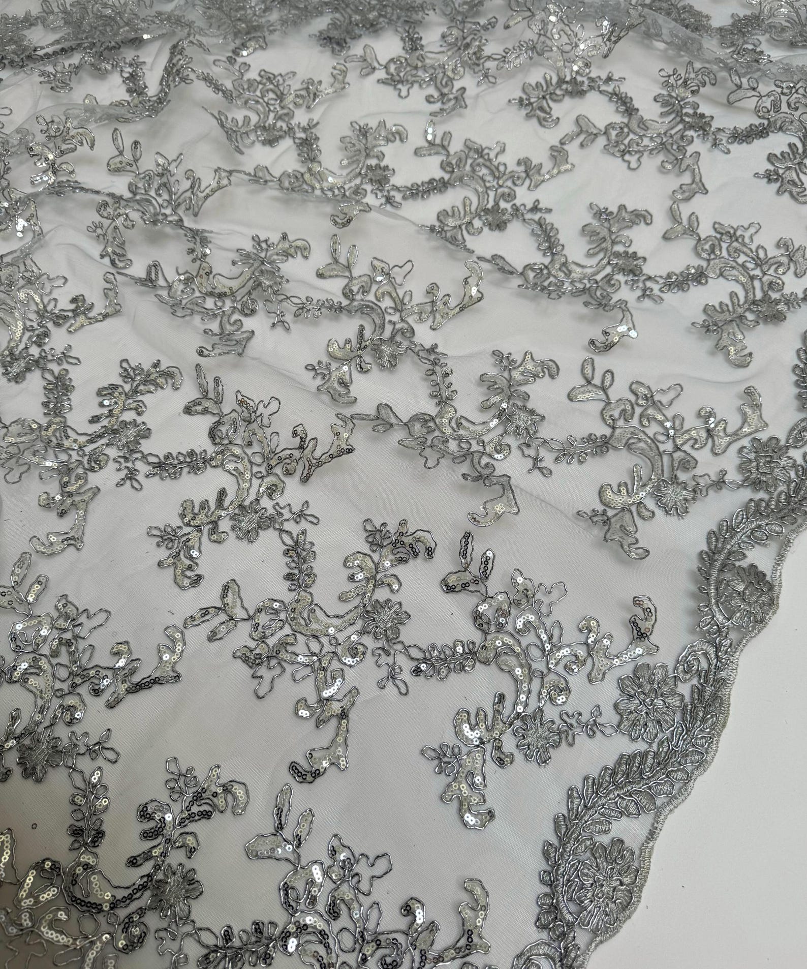 Metallic Silver Floral Lace by the Yard Embroidered Silver Lace Fabric ...