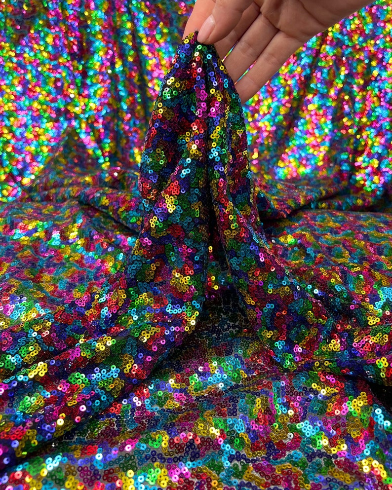 Rainbow Sequin Fabric by the Yard, Glitz Stretch Multicolor Sequins ...