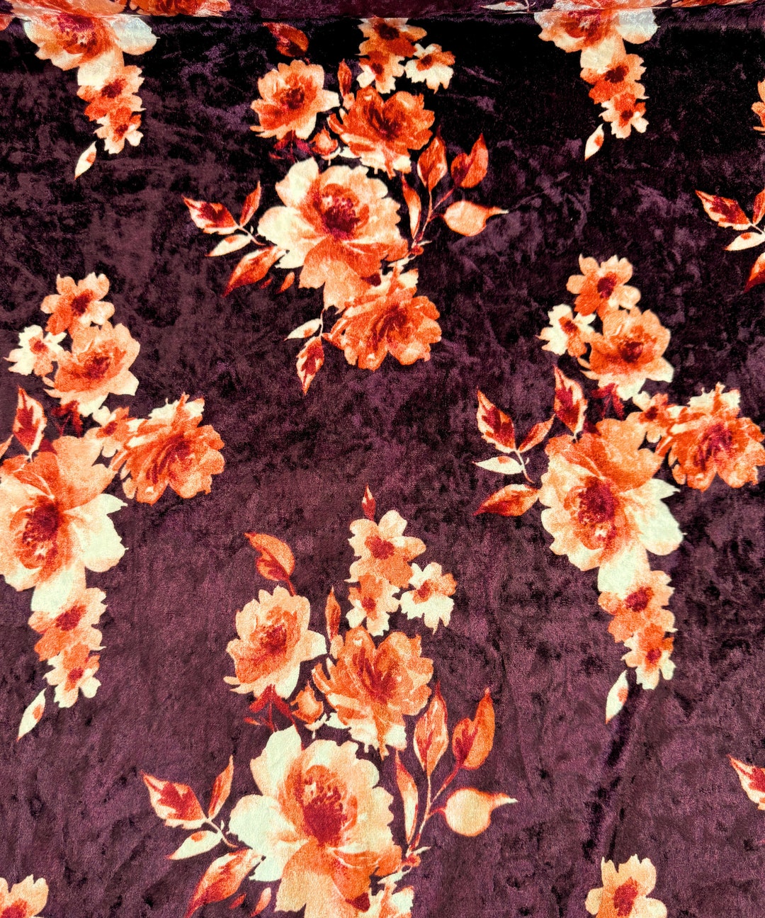 Floral Print Velvet Fabric Stretch Floral Velvet Fabric by the Yard ...