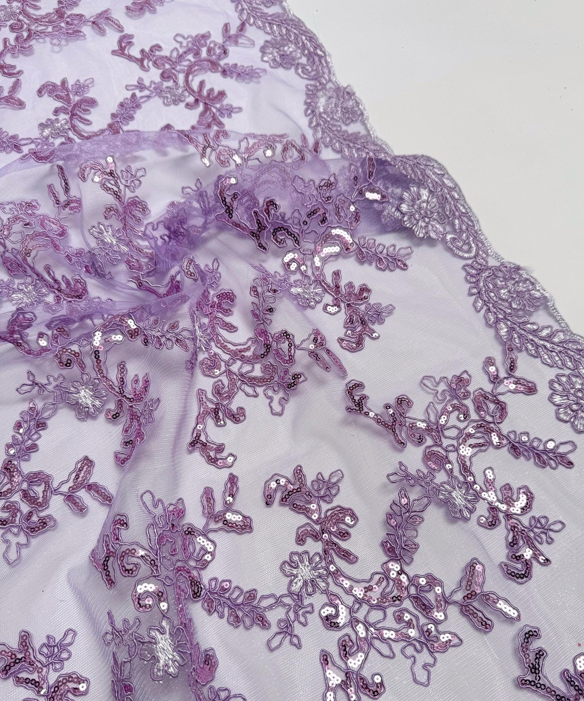 Lavender Floral Lace by the Yard, Embroidered Lavender Lace Fabric With ...
