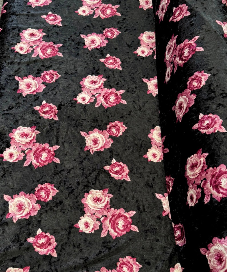 Floral Print Velvet Fabric, Stretch Floral Crushed Velvet Fabric by the ...