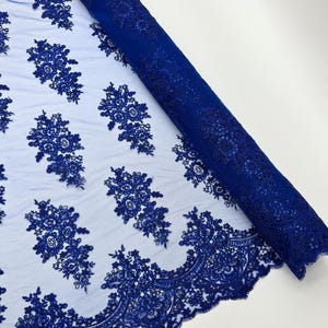 Royal Blue Floral Lace by the Yard, Embroidered Royal Blue Lace Fabric ...