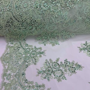 Sage Green Floral Lace by the Yard, Embroidered Sage Green Lace Fabric ...