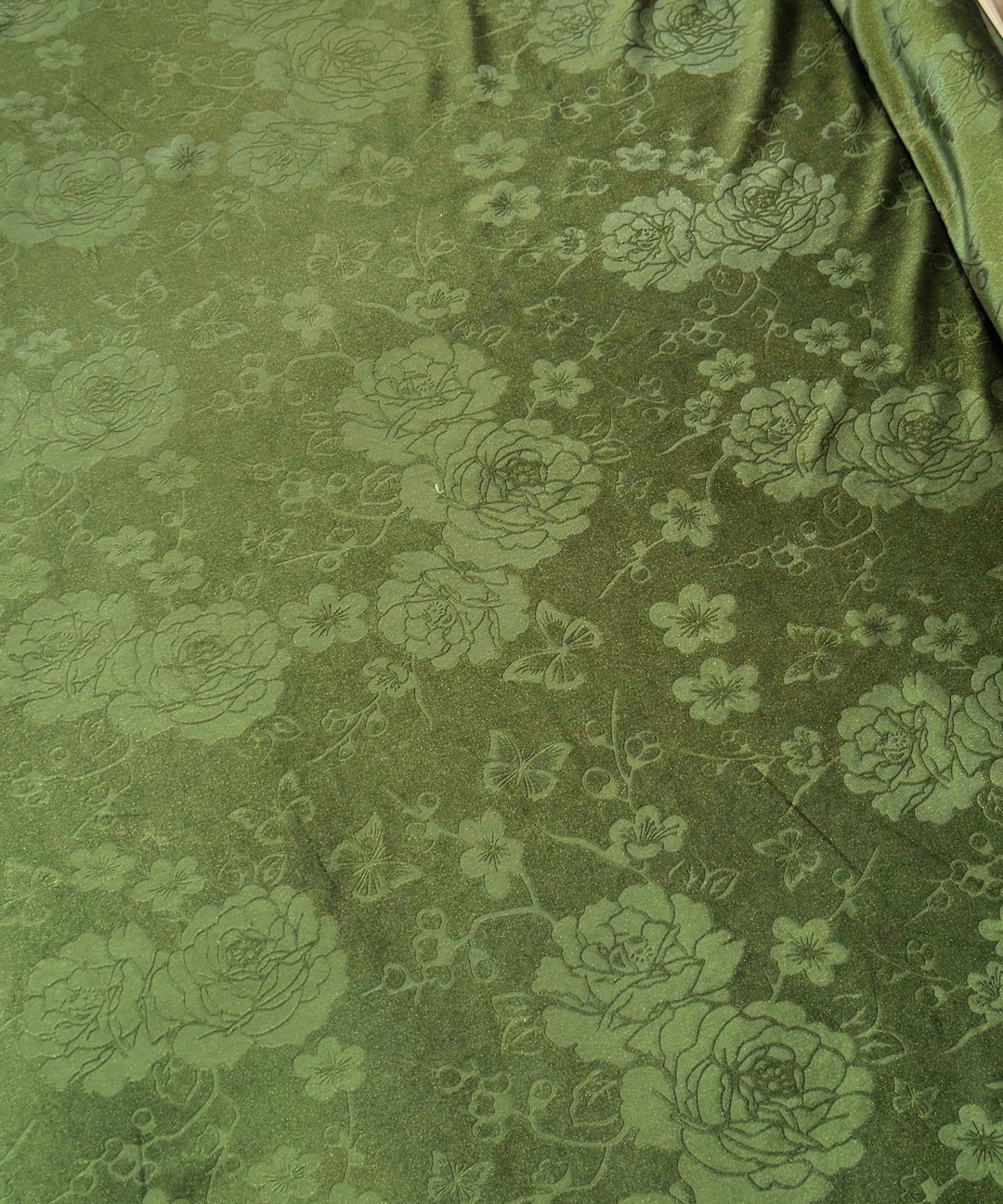 Olive Green Velvet Fabric, Stretch Floral Velvet Fabric by the Yard ...
