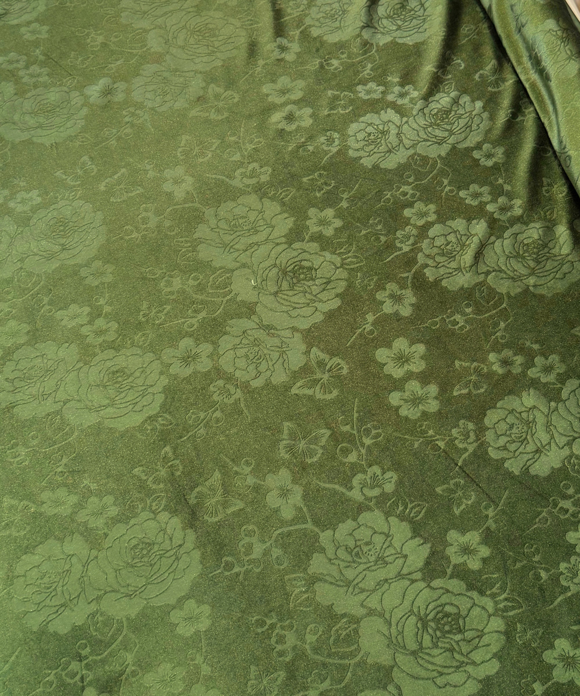 Sage Green Velvet Fabric, Stretch Floral Velvet Fabric by the Yard ...
