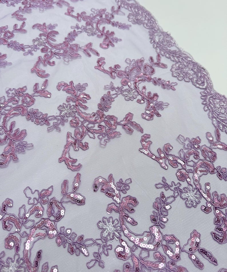 Lavender Floral Lace by the Yard, Embroidered Lavender Lace Fabric With ...