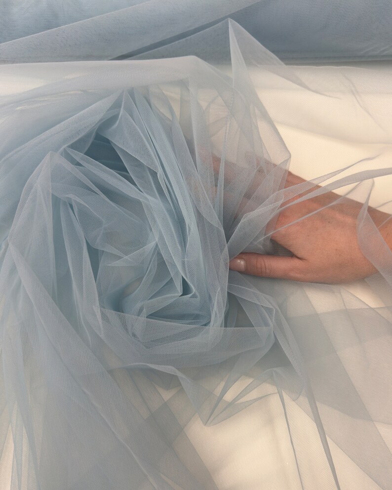 Dusty Blue Tulle Fabric by the Yard, Extra Soft and Matte Italian Tulle ...
