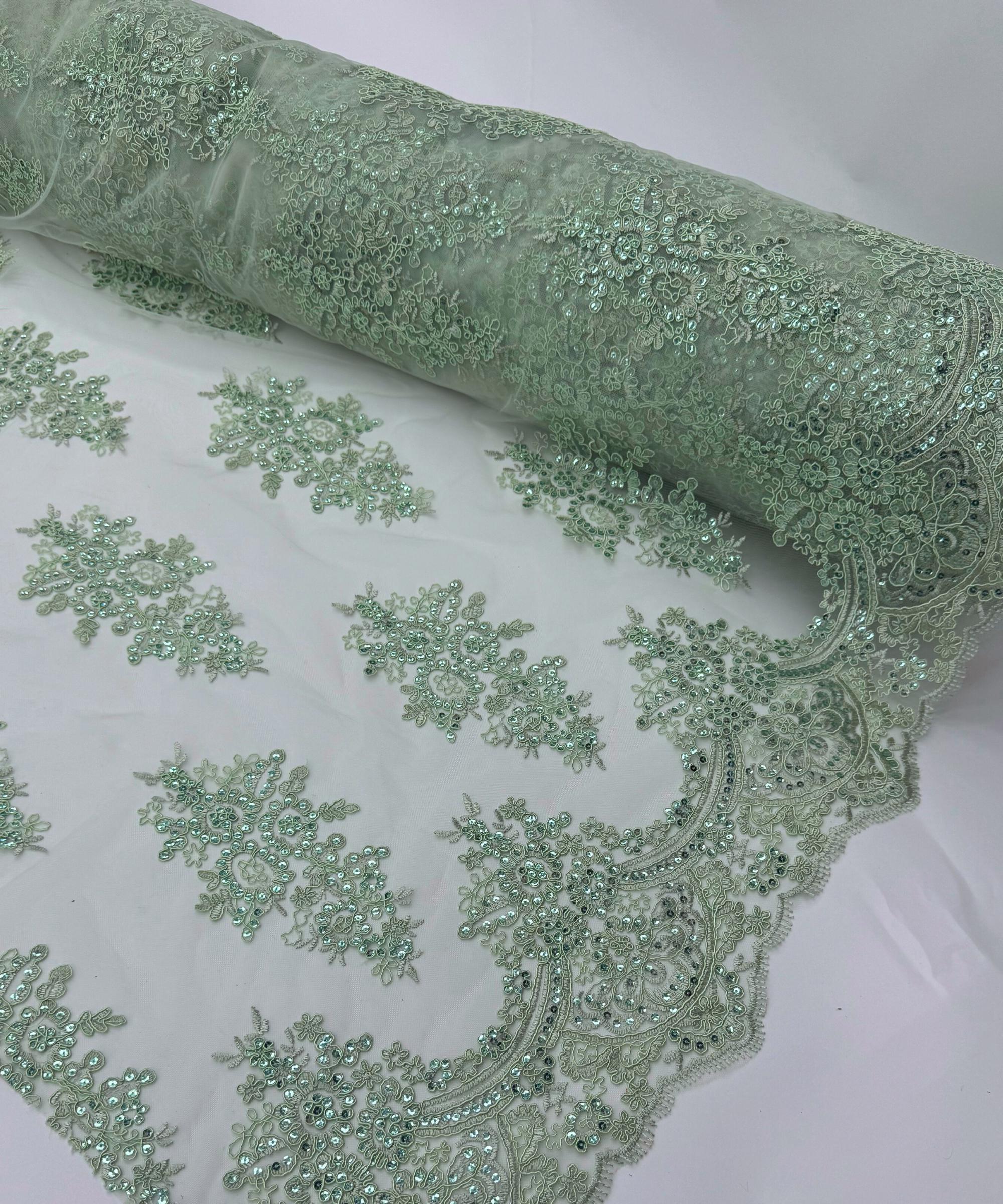 Sage Green Floral Lace by the Yard, Embroidered Sage Green Lace Fabric ...
