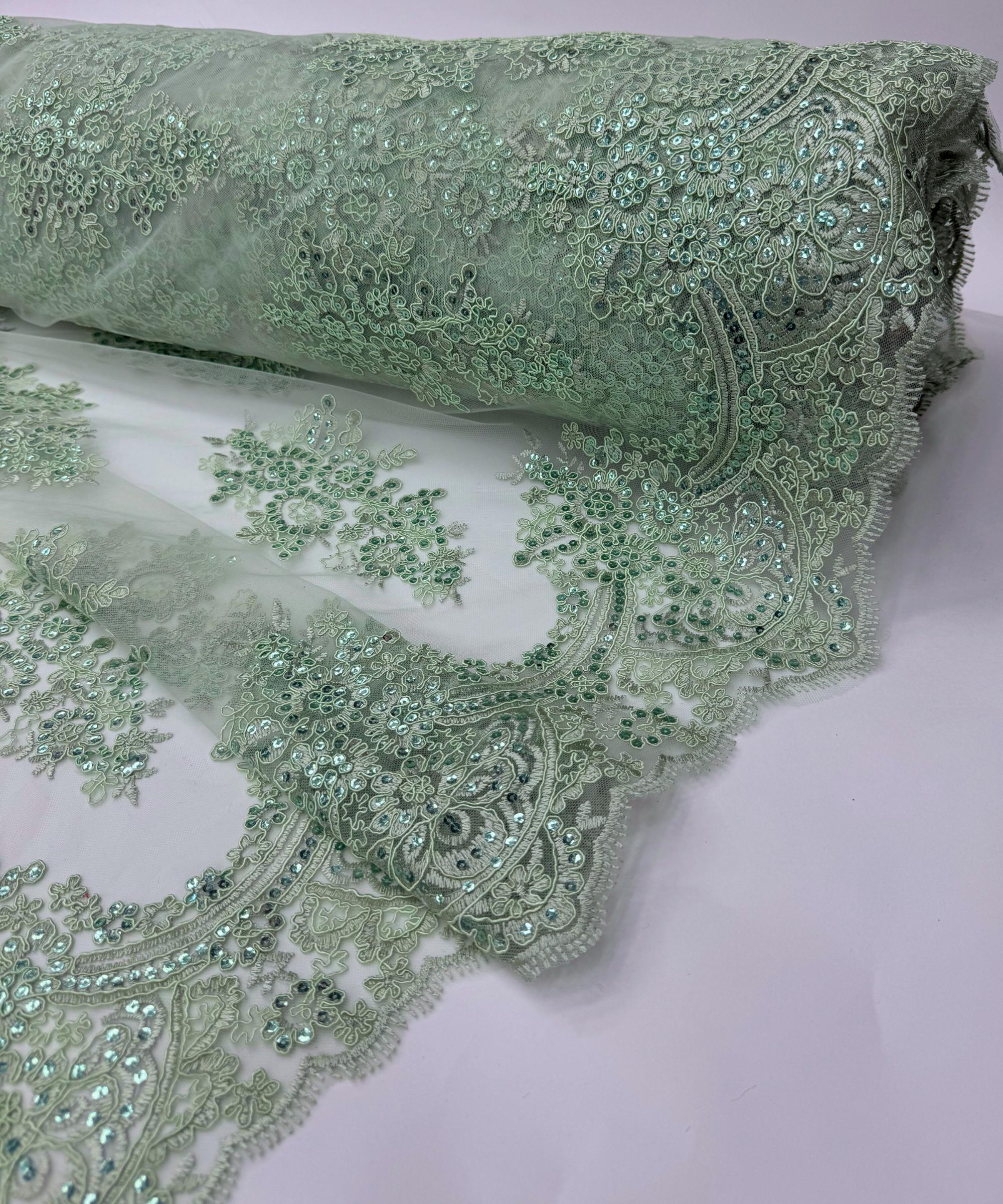 Sage Green Floral Lace by the Yard, Embroidered Sage Green Lace Fabric ...