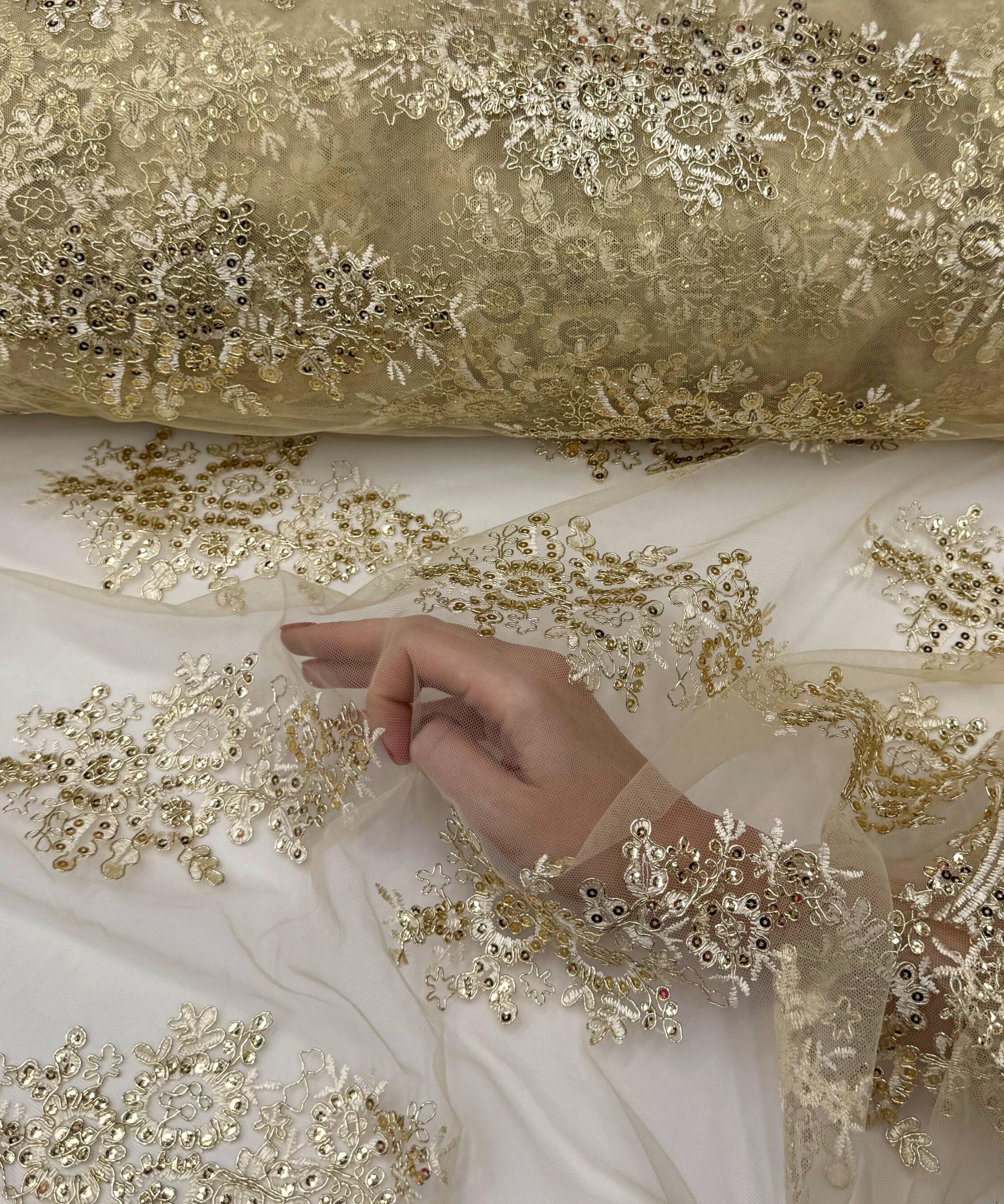 Gold Floral Lace by the Yard, Gold Embroidered Lace Fabric With Sequins ...