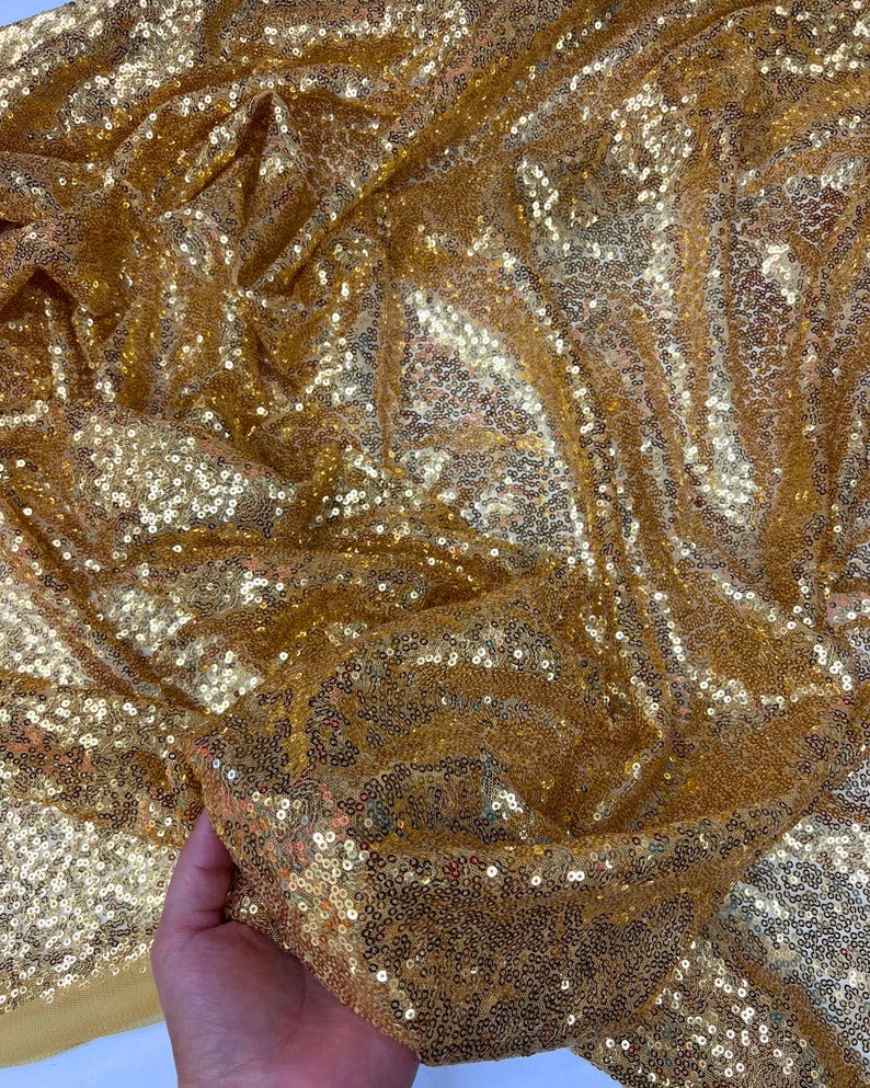 Gold Sequin Fabric by the Yard, Glitz Stretch Gold Sequins Fabric ...