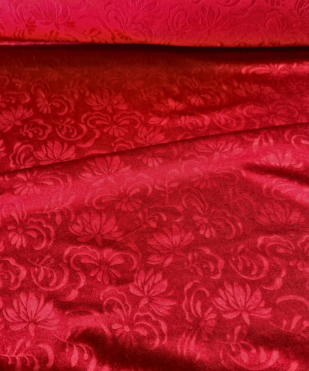 Red Velvet Fabric, Stretch Floral Velvet Fabric by the Yard, Stretch ...