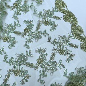 Floral Sage Green Lace Fabric by the Yard Sequined Embroidered on Sage ...