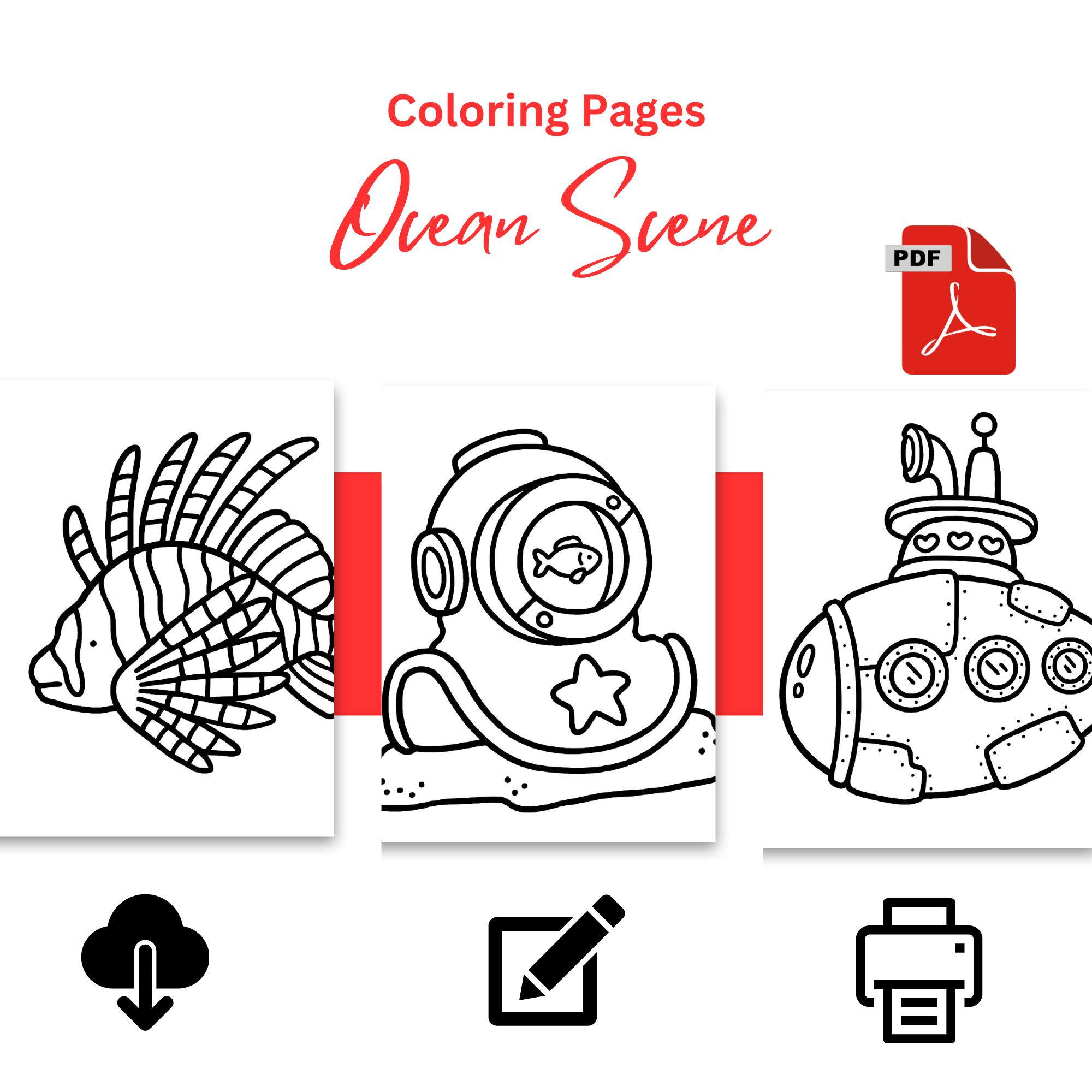 Ocean Scene - 49 High-quality Coloring Pages | Coco Wyo Coloring Book ...