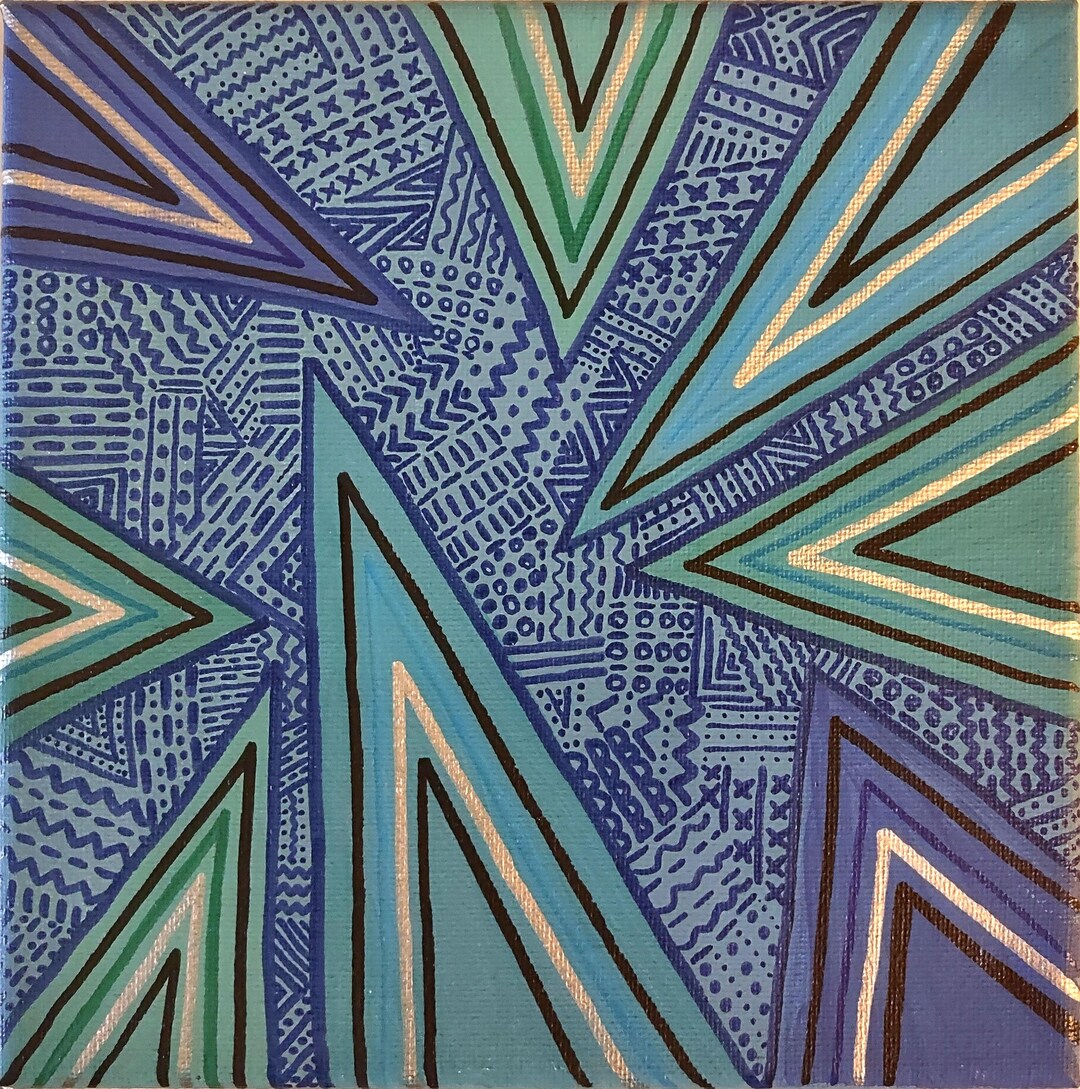 Converging Triangles With Doodle Background, Original Acrylic Painting ...