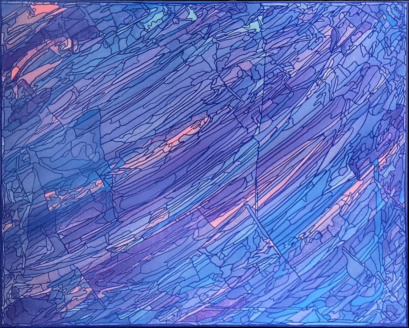 Abstract Line Tracing, Blue, Pink, and Purple. Original Acrylic ...