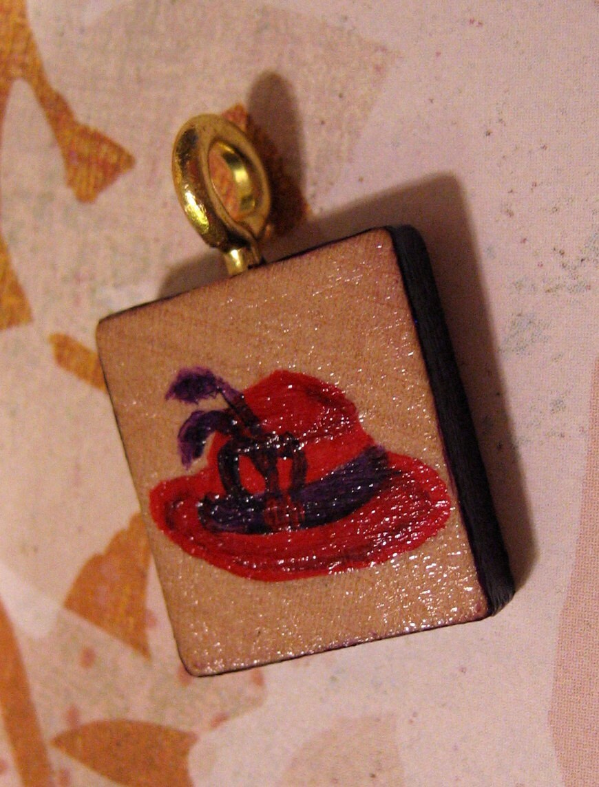 RED HAT Scrabble Tile Pendant Necklace Hand Painted - Etsy