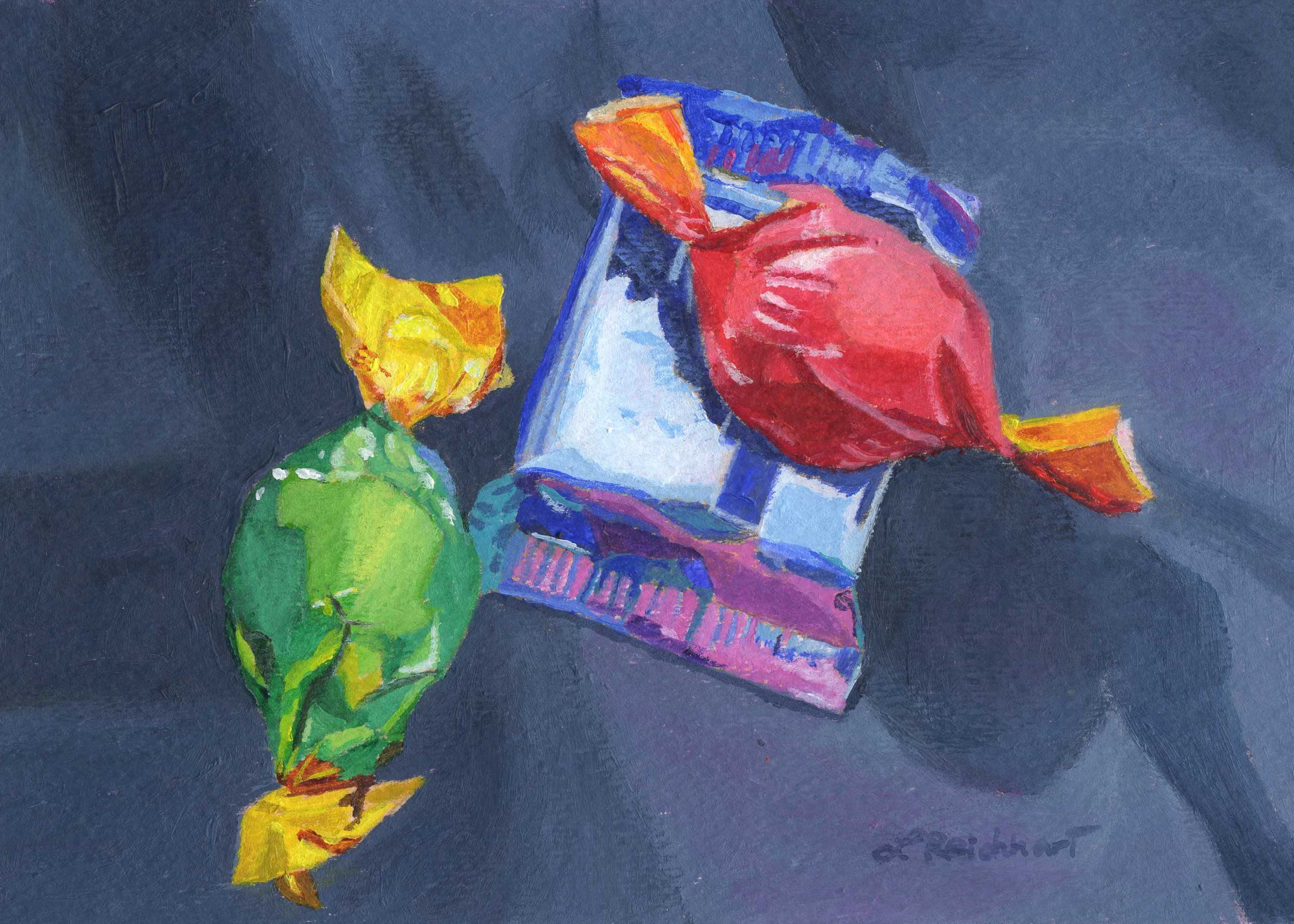 Framed Still Life Chocolate foil wrapping candy 5 x 7 acrylic painting ...