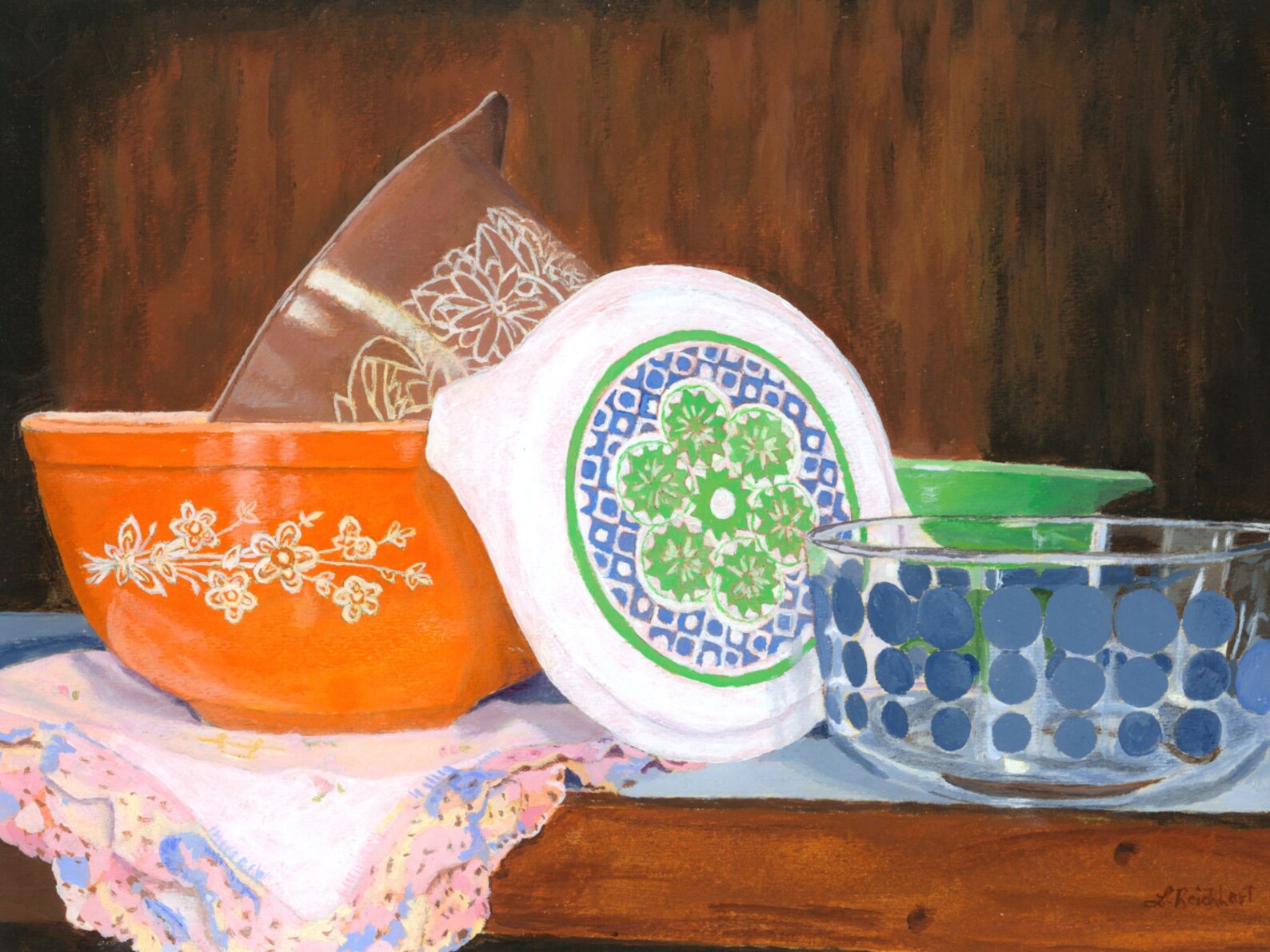 Vintage Pyrex Still Life Colorful Painting Glassware Giclee ...