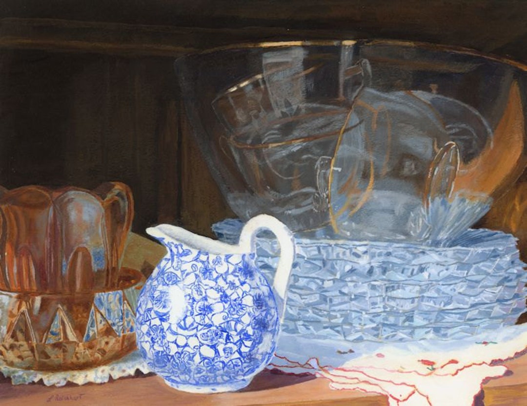Carnival Glass Vintage Crystal Still Life Acrylic Painting Giclee ...