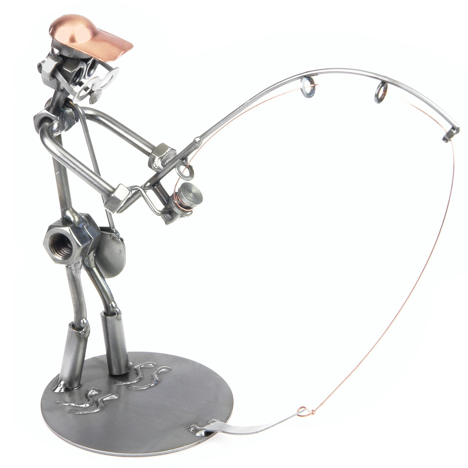 Nuts and Bolts Sculpture Fisherman - Handmade Metal Ornament Figurine ...