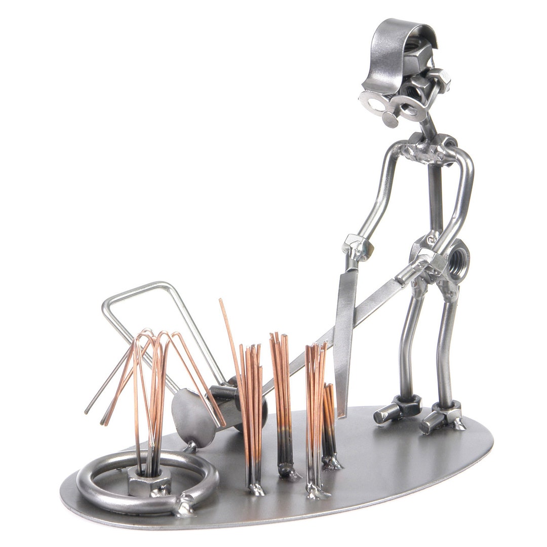 Nuts and Bolts Sculpture Gardener - Handmade Metal Ornament Figurine ...