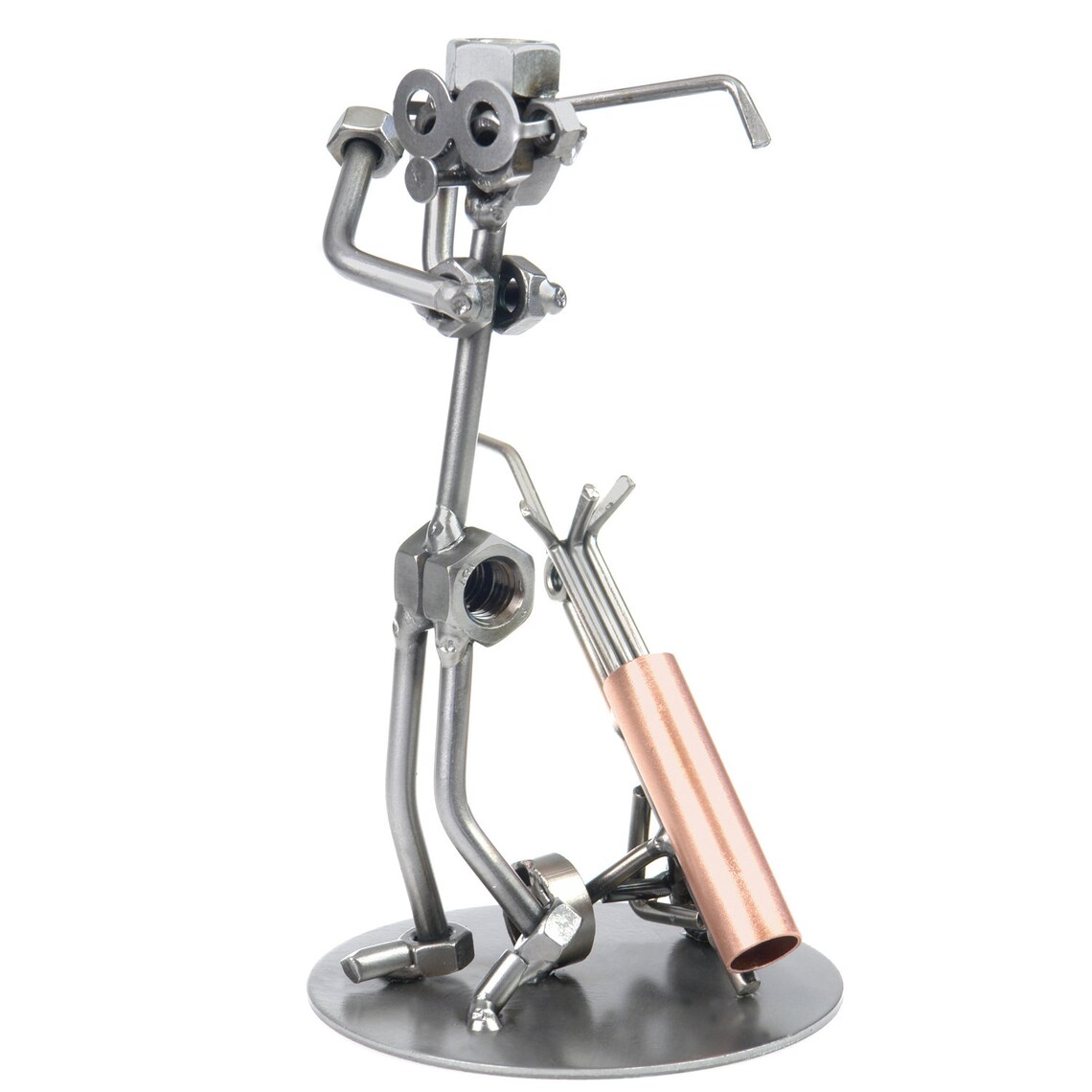 Nuts and Bolts Sculpture Golf Drive Golfer Tee off - Handmade Metal ...