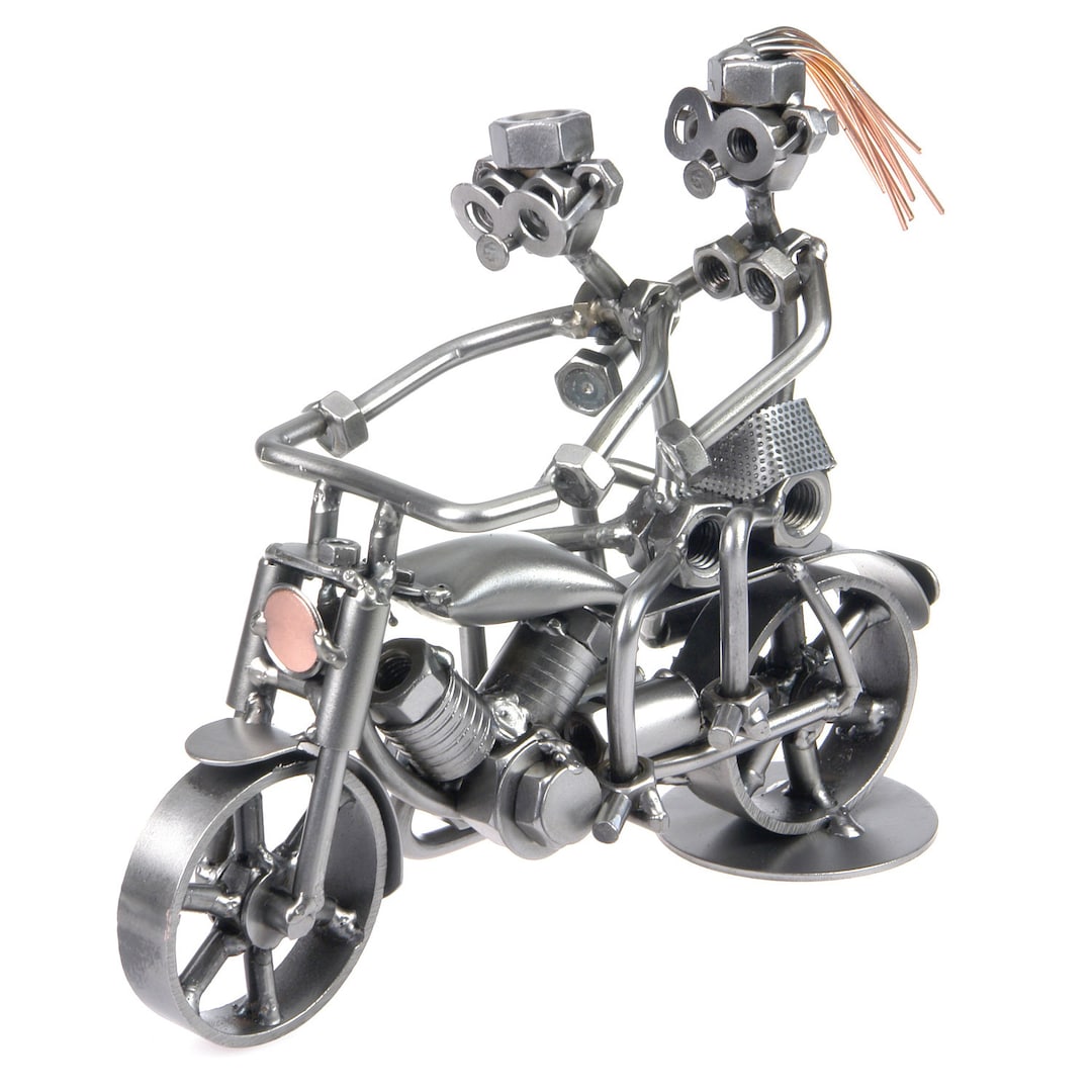 Nuts and Bolts Sculpture Motorcycle Man Woman 2 Fig - Handmade Metal ...