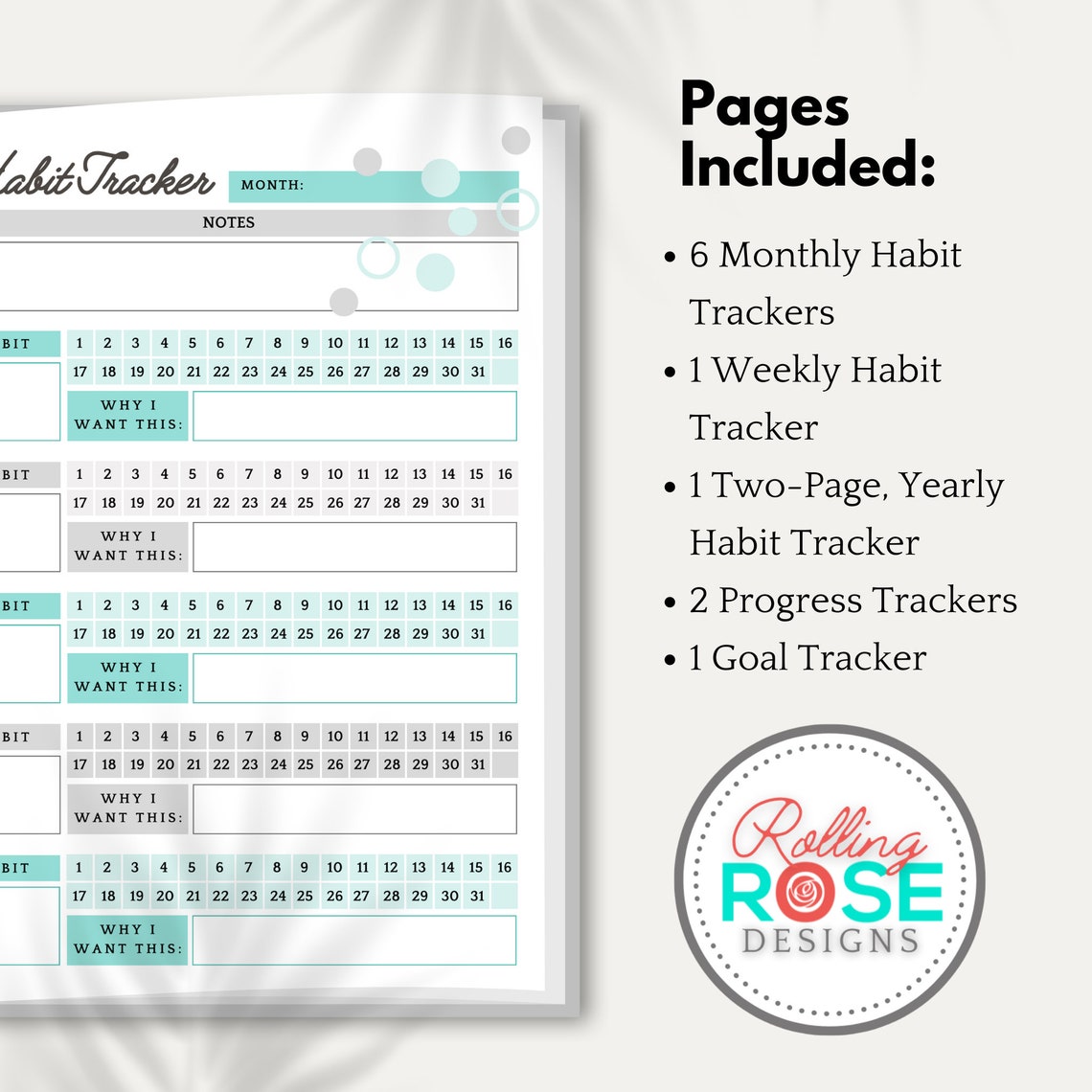 Habit Trackers Printable PDF | Goal Tracker | Progress Tracker | Weekly ...