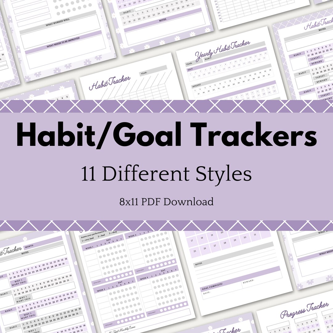 Habit Trackers Printable PDF | Goal Tracker | Progress Tracker | Weekly ...