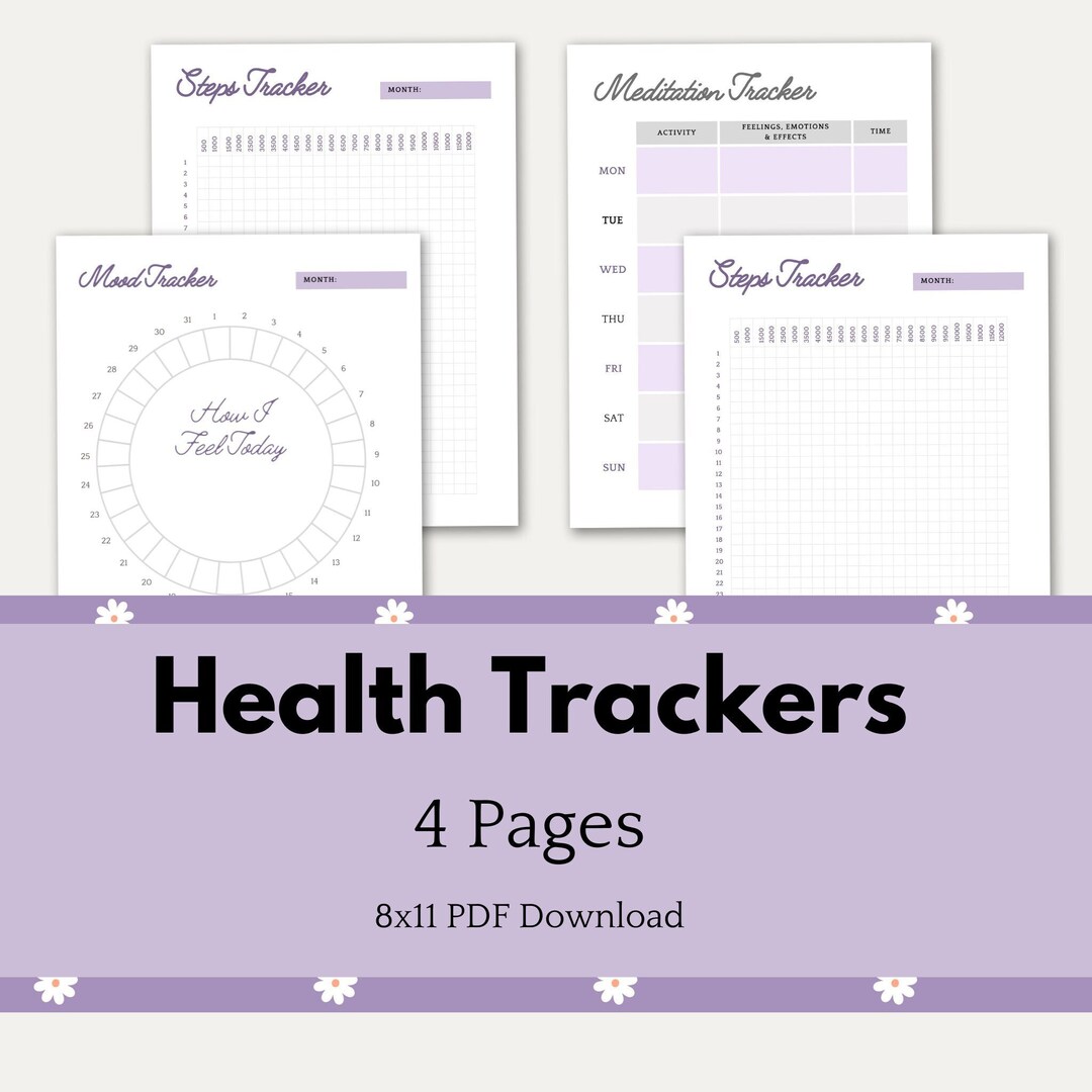 Health Trackers Printable | Step Tracker | Mood Tracker | Meditation ...