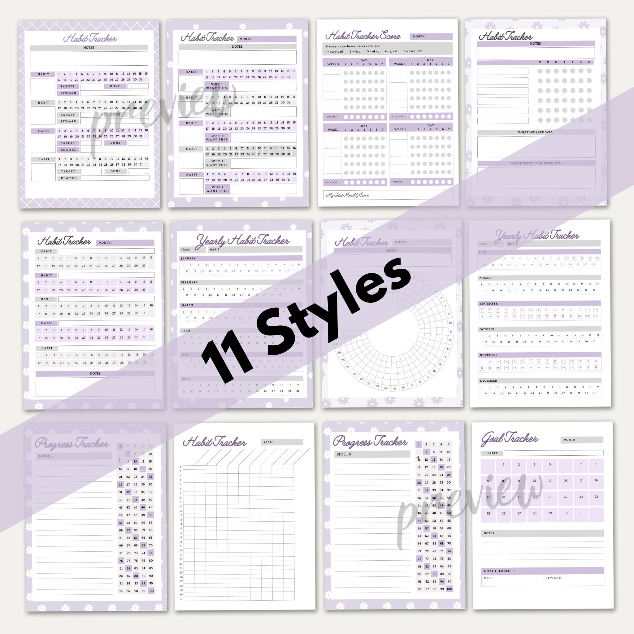 Habit Trackers Printable PDF | Goal Tracker | Progress Tracker | Weekly ...