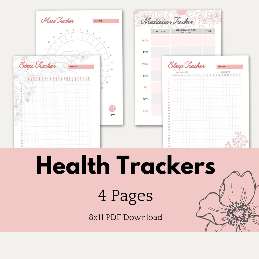 Health Trackers Printable | Step Tracker | Mood Tracker | Meditation ...