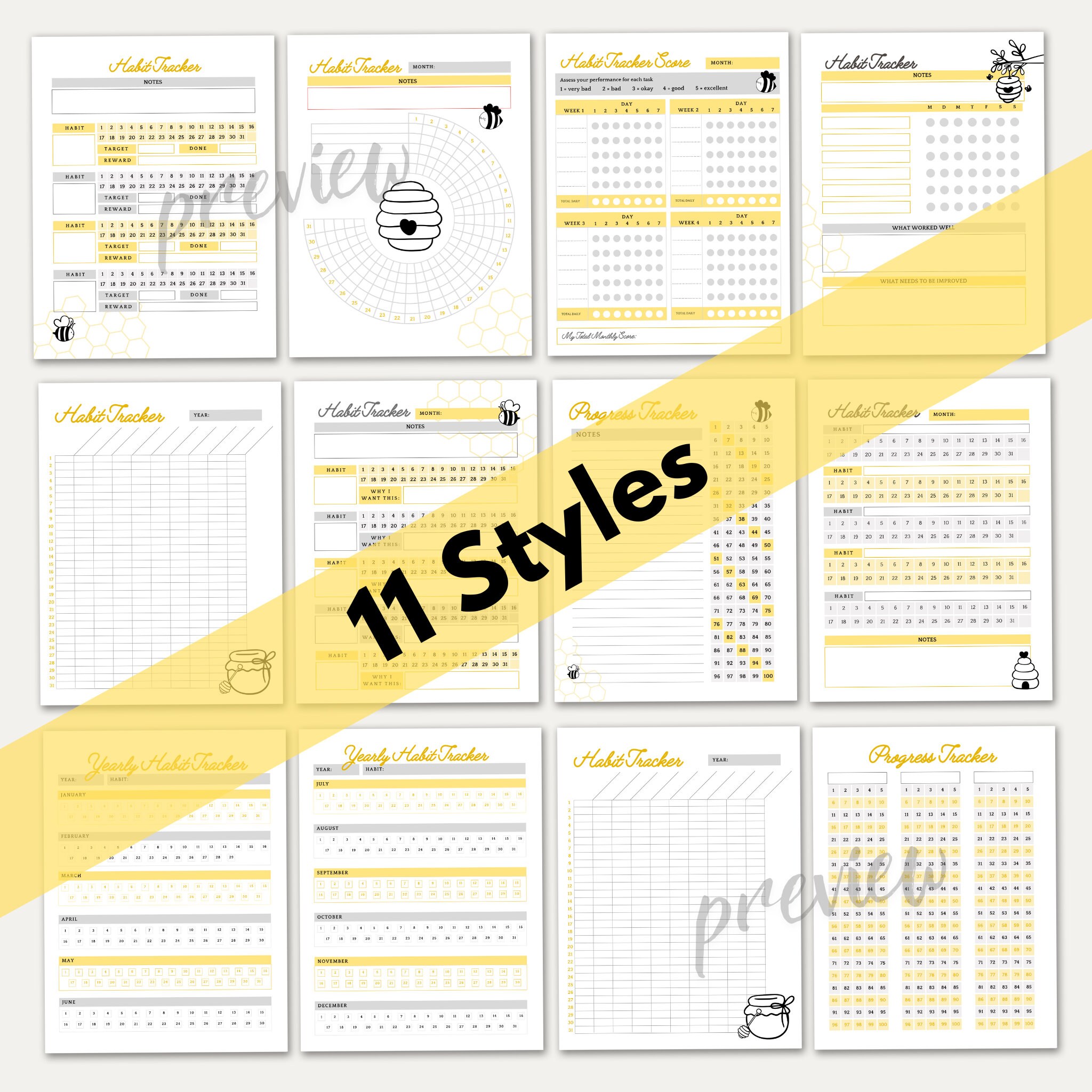 Habit Trackers Printable PDF Goal Tracker Progress Tracker Weekly Habit ...
