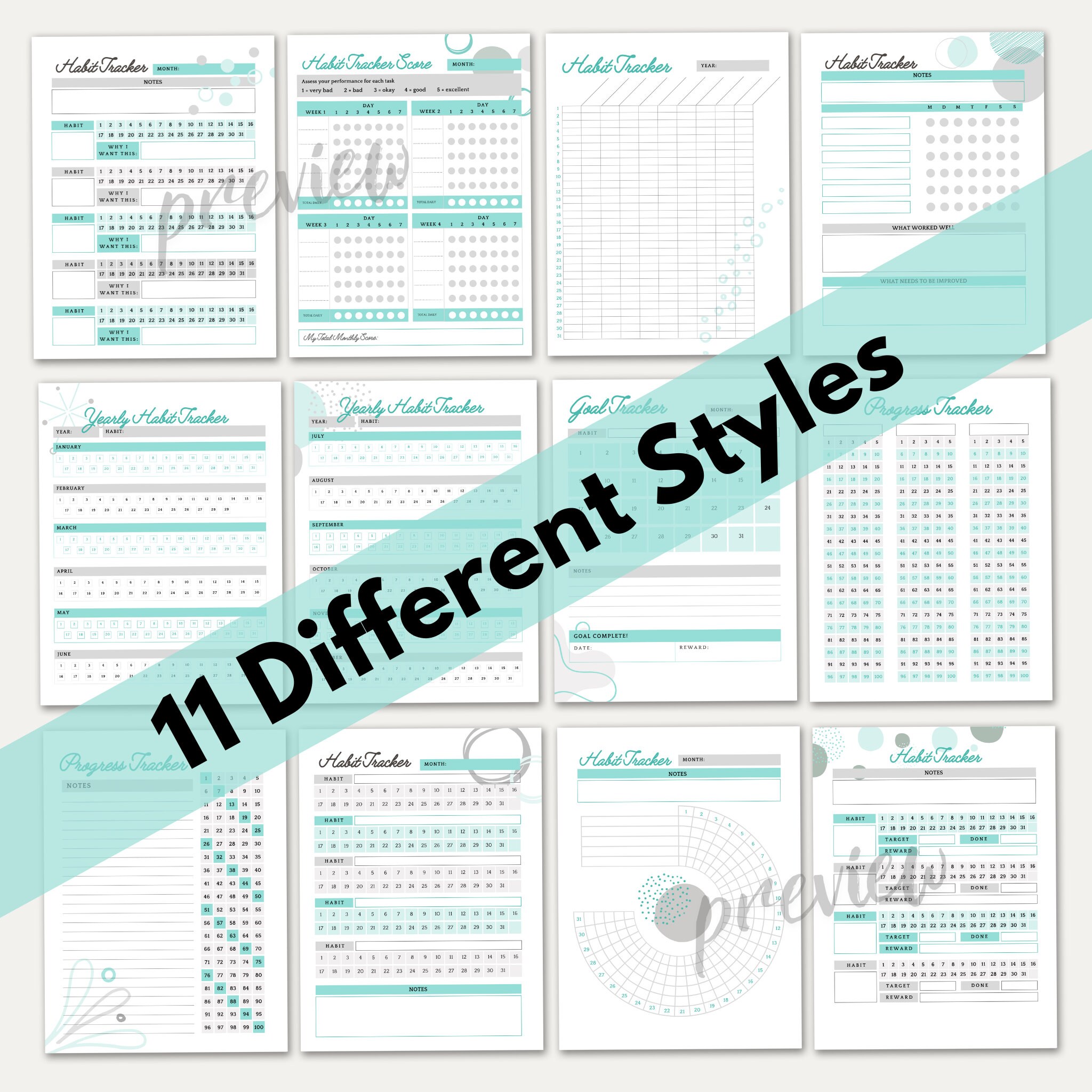 Habit Trackers Printable PDF | Goal Tracker | Progress Tracker | Weekly ...