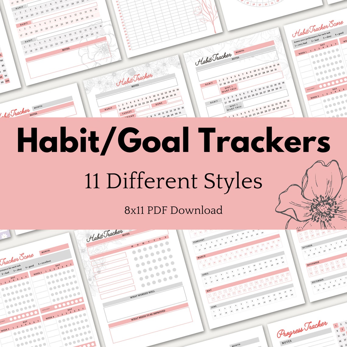 Habit Trackers Printable PDF | Goal Tracker | Progress Tracker | Weekly ...