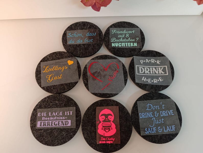Filzuntersetzer mit Sprüchen, Tischuntersetzer, Glas, Becher, Tasse ...