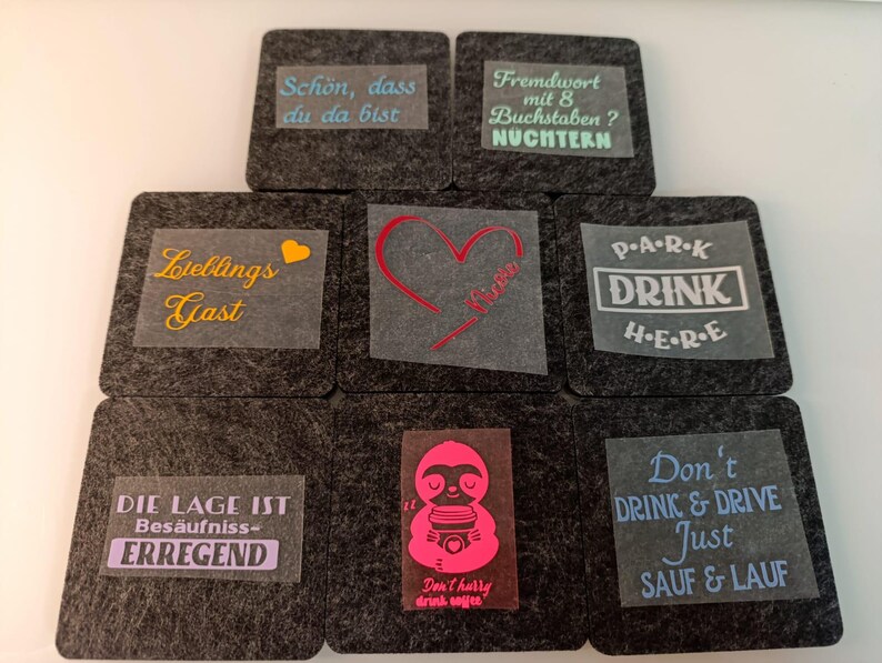 Filzuntersetzer mit Sprüchen, Tischuntersetzer, Glas, Becher, Tasse ...