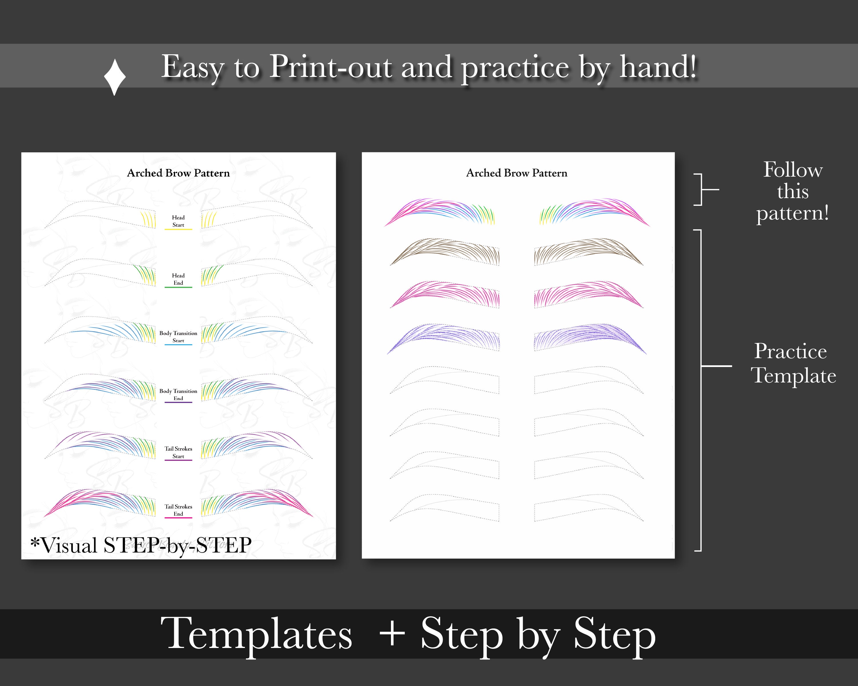 Stroke Patterns for Microblading, Practice Different Brow Shapes for ...