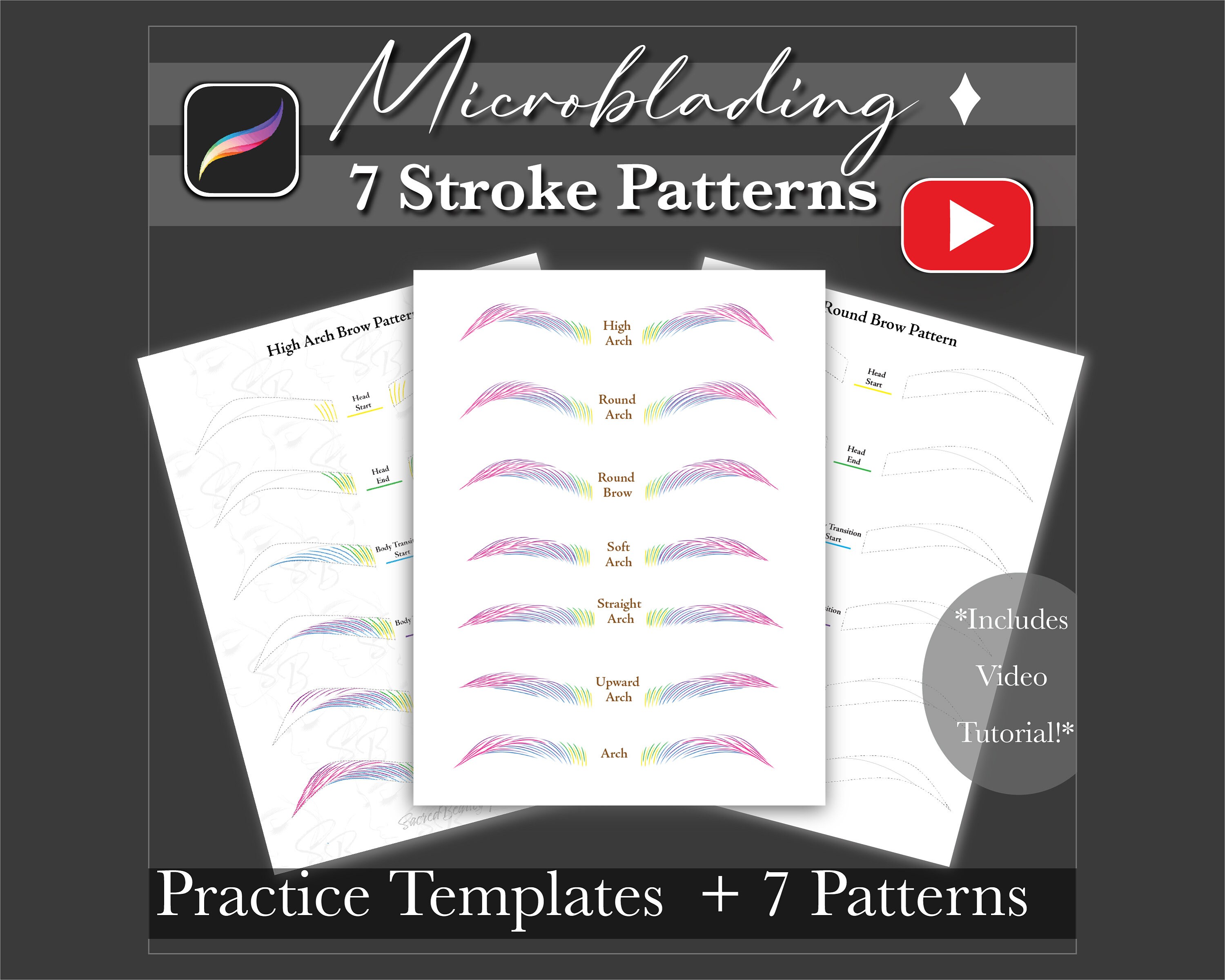Microblading Training Tools, Brow Shape Stroke Patterns, Nano Blade ...